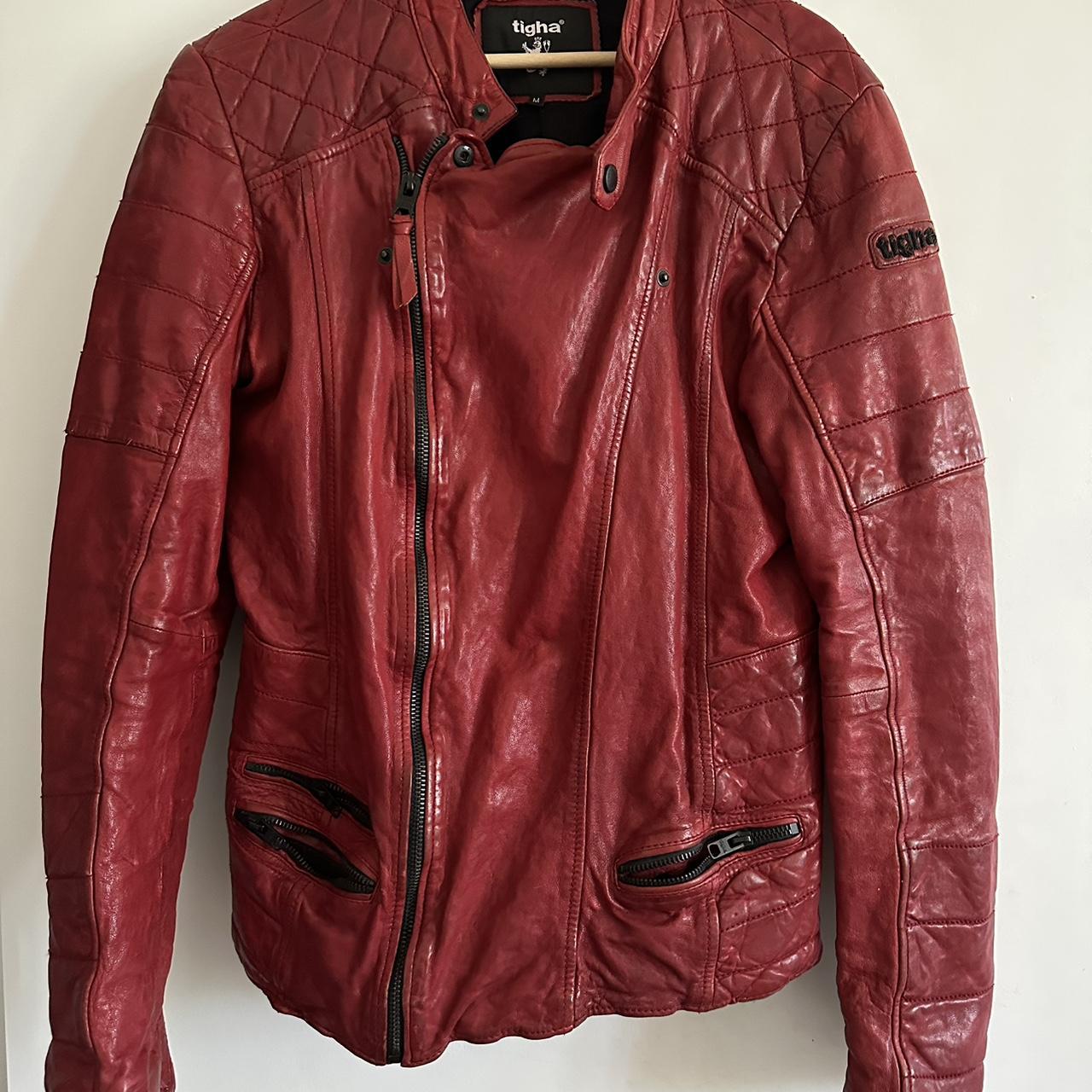 Tigha Leather Jacket red, Size S - Depop