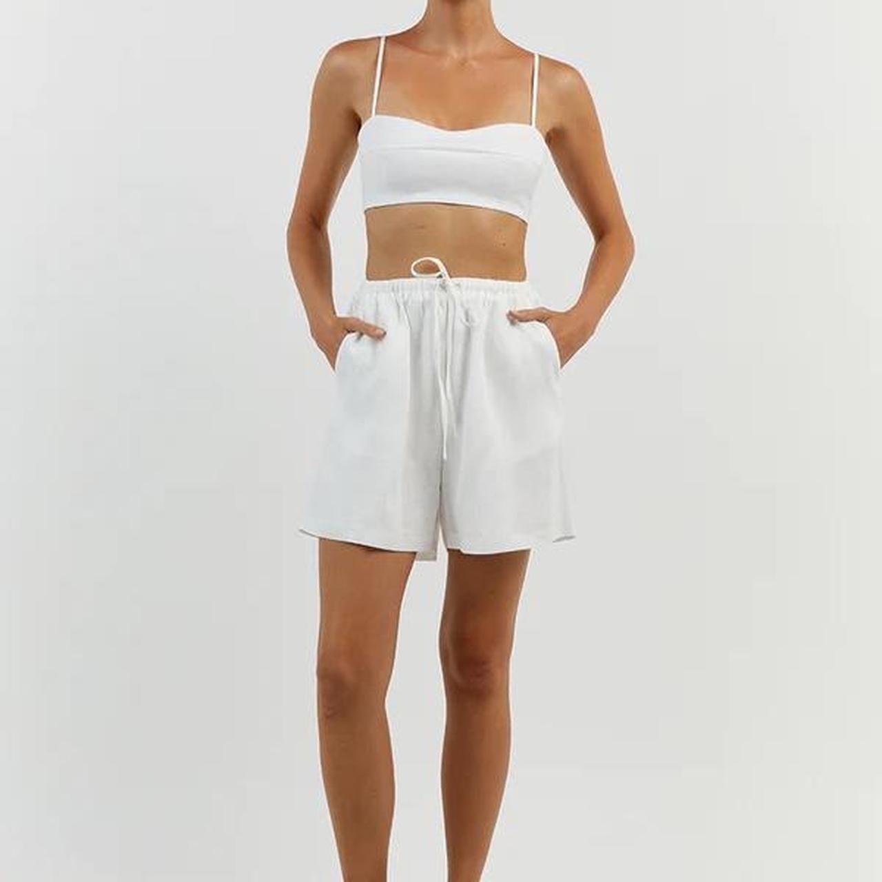 dissh vienna white linen curved crop top never... - Depop