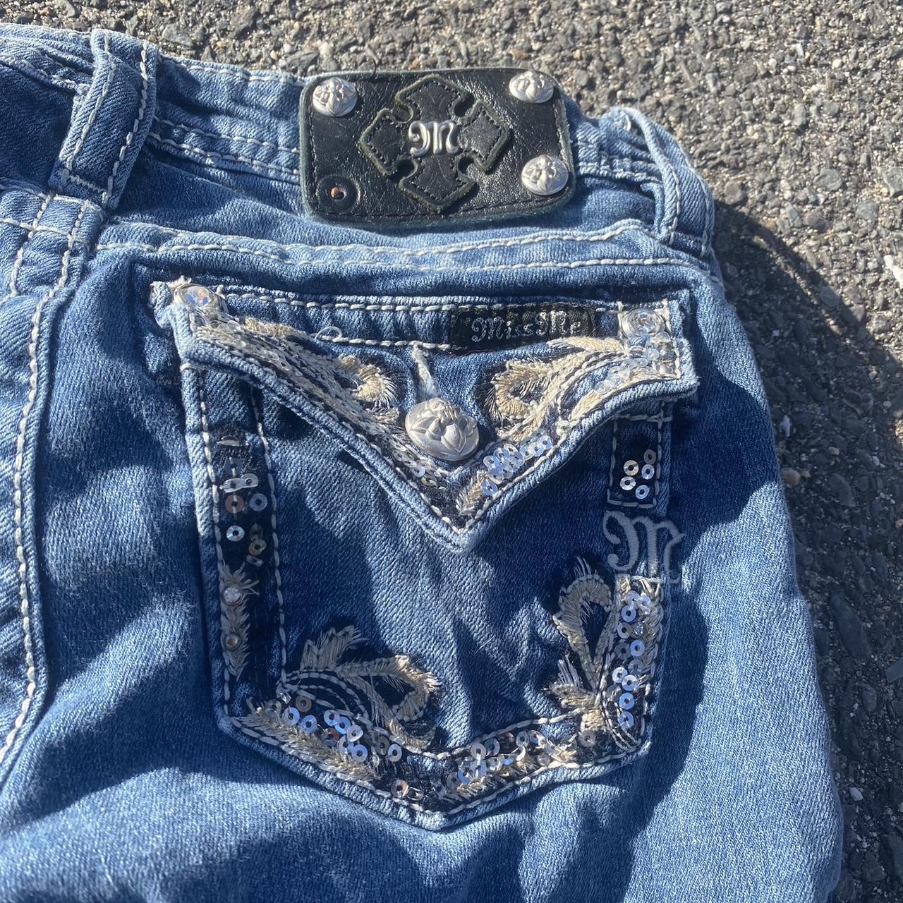 12w miss me jeans blue faded rhinestone - Depop
