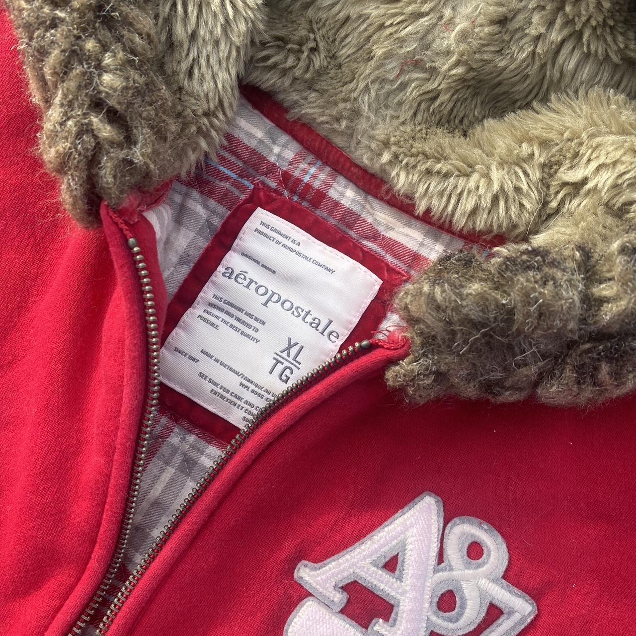 Aeropostale vintage early 2000s fur hoodie zip up... - Depop