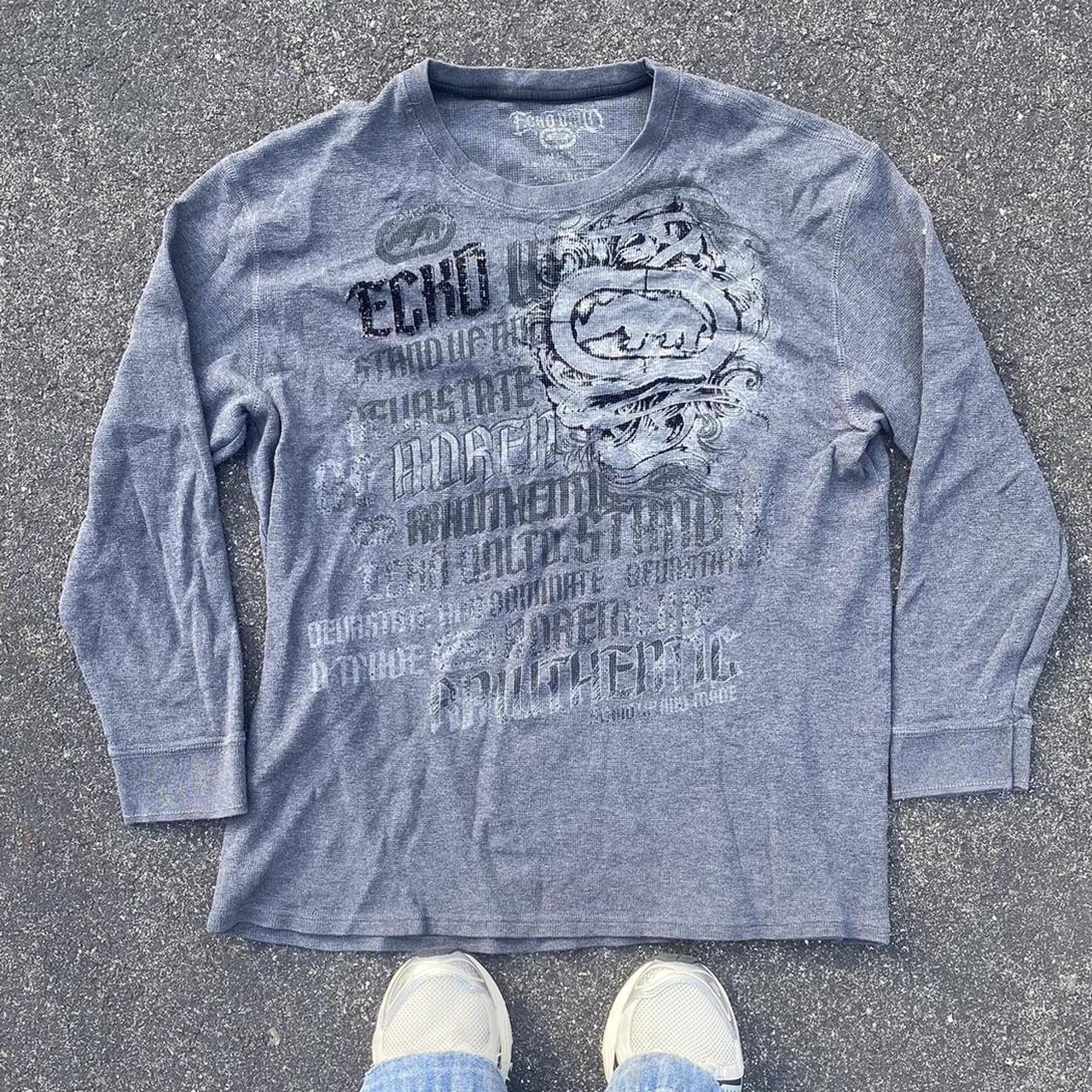 medium ecko gray thermal longsleeve y2k tribal back... - Depop