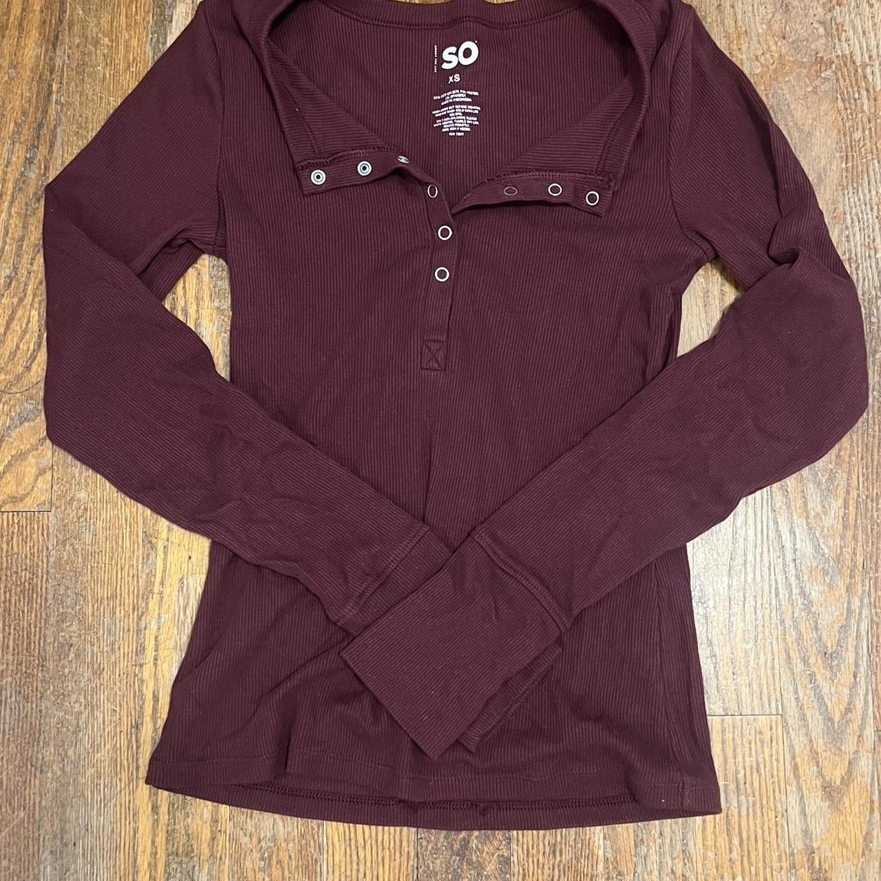 Size small burgundy fitted top, if you fit size... - Depop