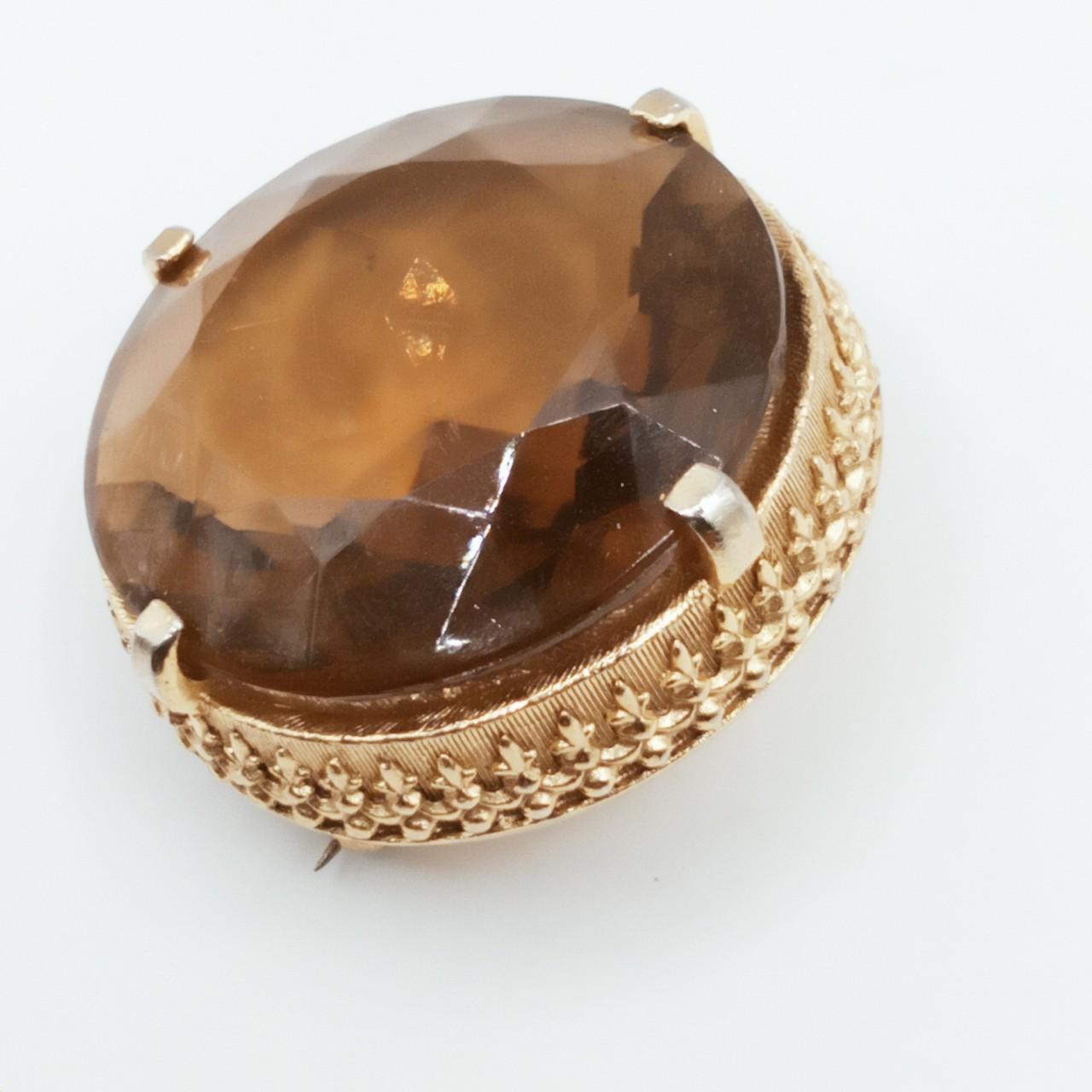 1960s Vintage Brooch Huge Chunky Smokey Quartz Gold... - Depop