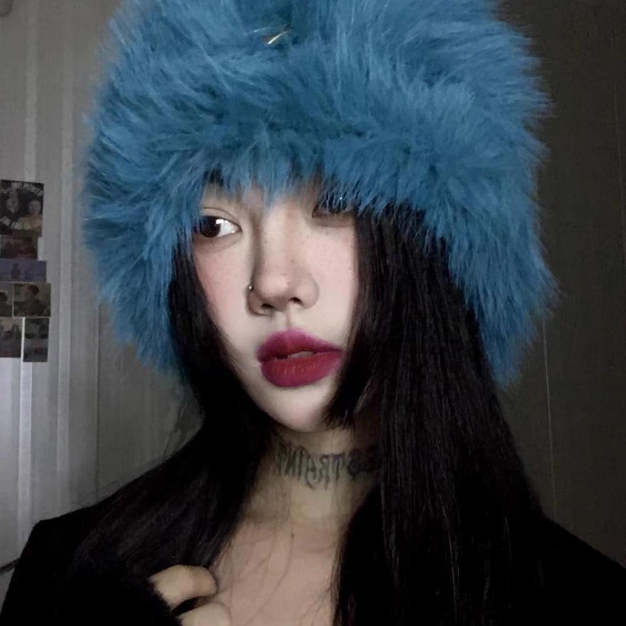 Blue furry beanie Y2K New never worn - Depop
