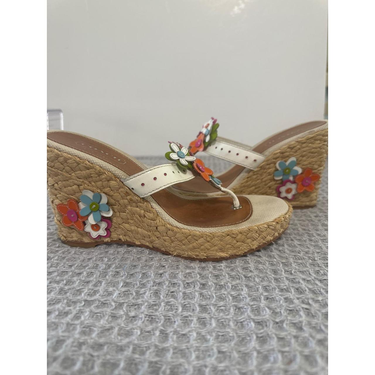 Coach Floral Raffia Wedge Sandals Thong Flower... | Depop