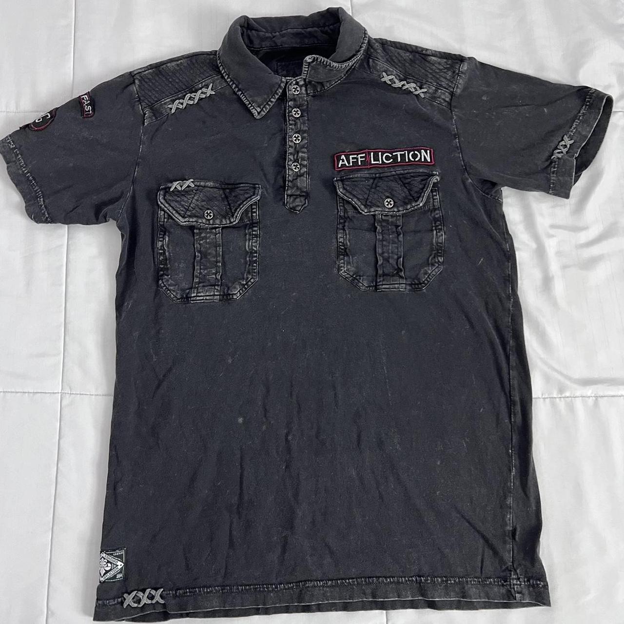 Rare Affliction Black Polo Shirt With Sick Front... - Depop