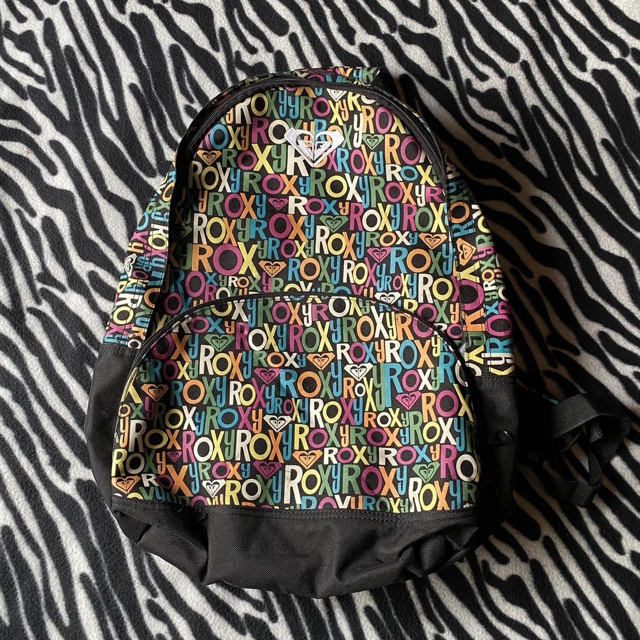 Crazy 2000s Roxy backpack lots of cool print all... - Depop
