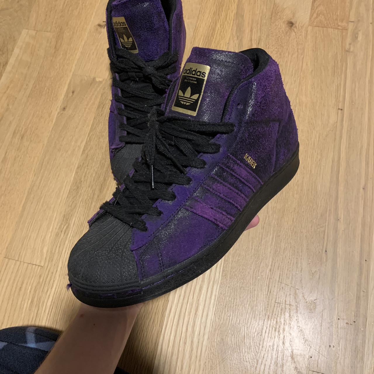 Purple and black Kader Adidas Superstar high top... | Depop