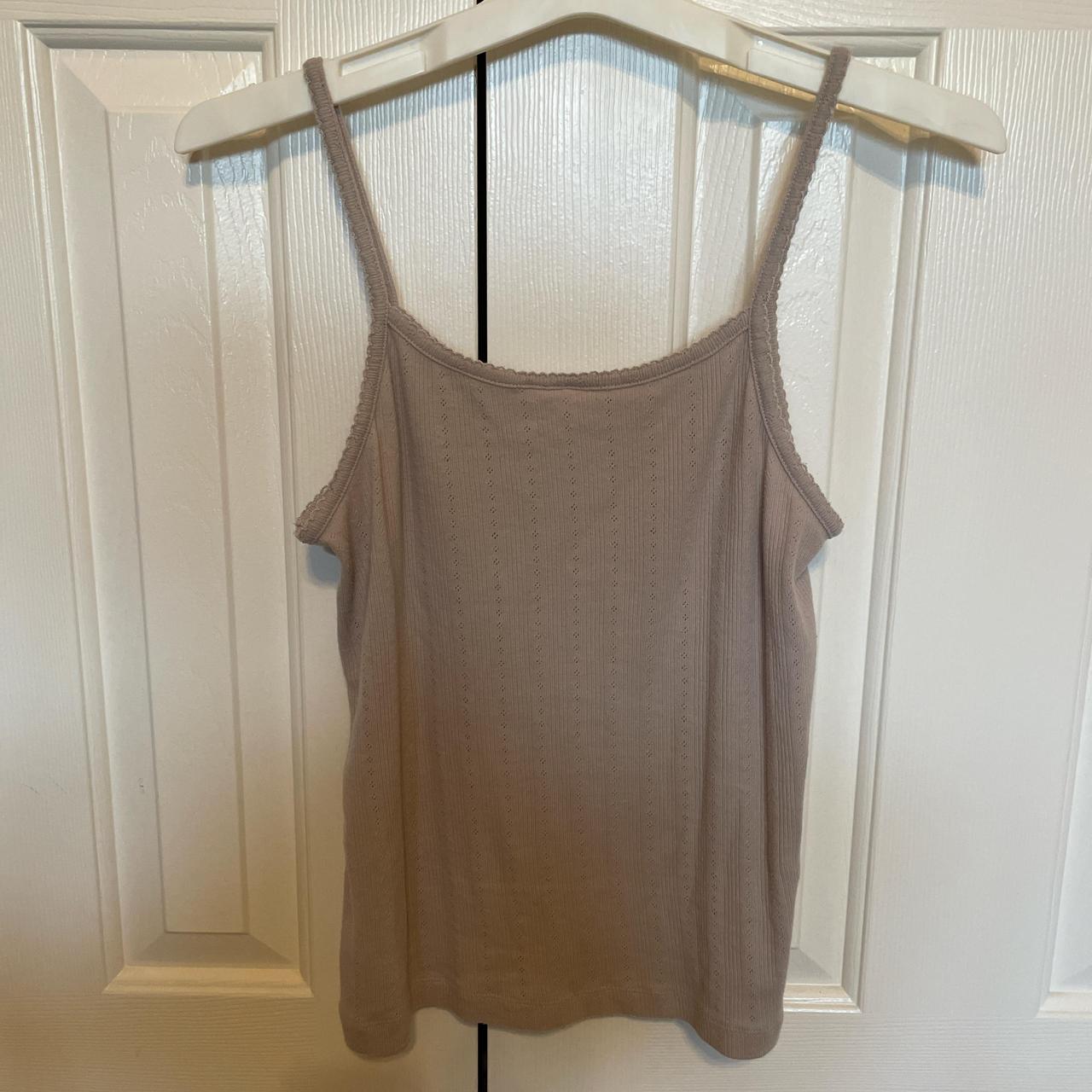-Tan and cream ribbed tank top -Good... - Depop