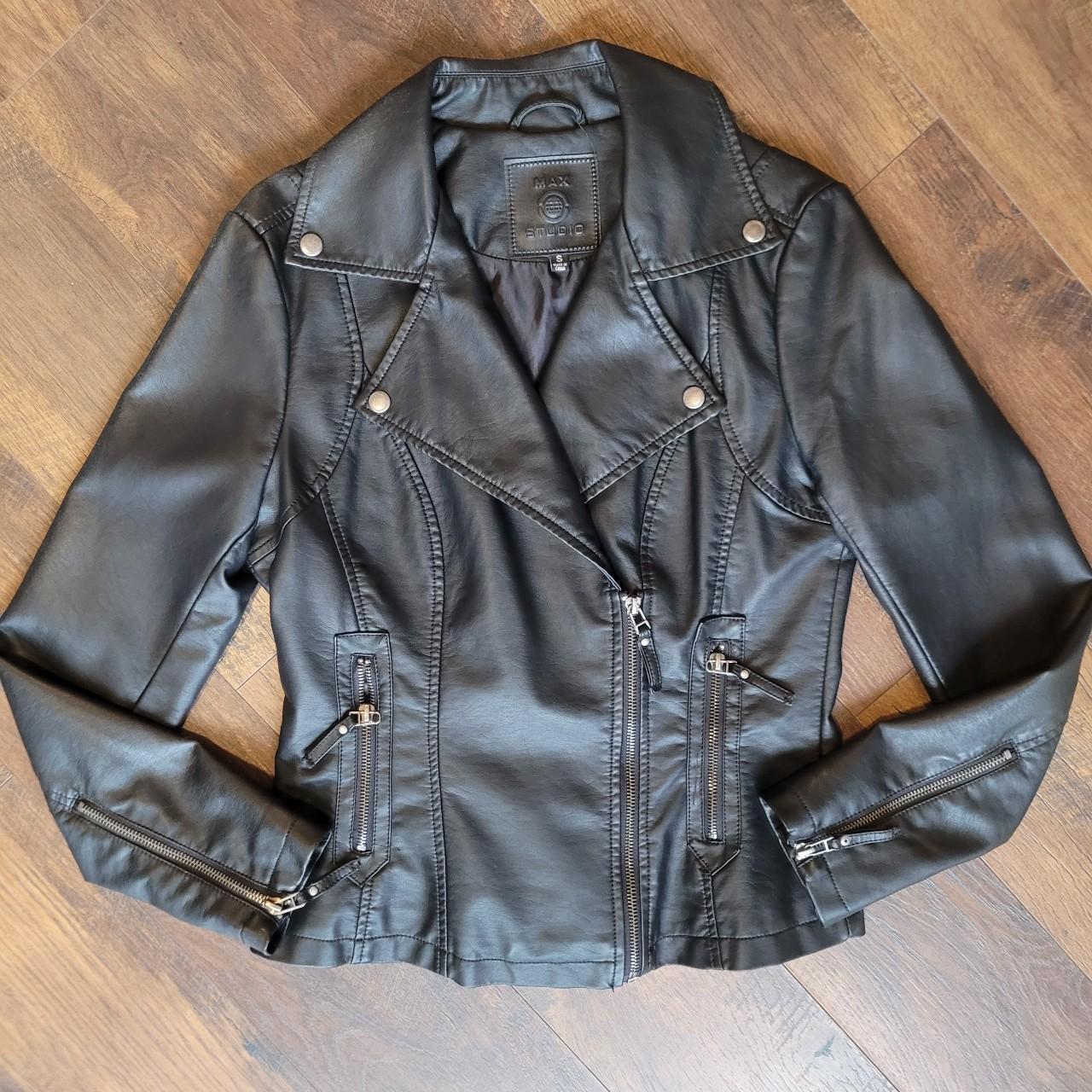 Max Studio matte black faux leather biker moto... - Depop