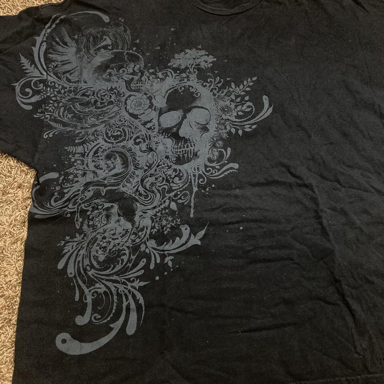 Cyber y2k grunge mall goth skull graphic T-shirt... - Depop