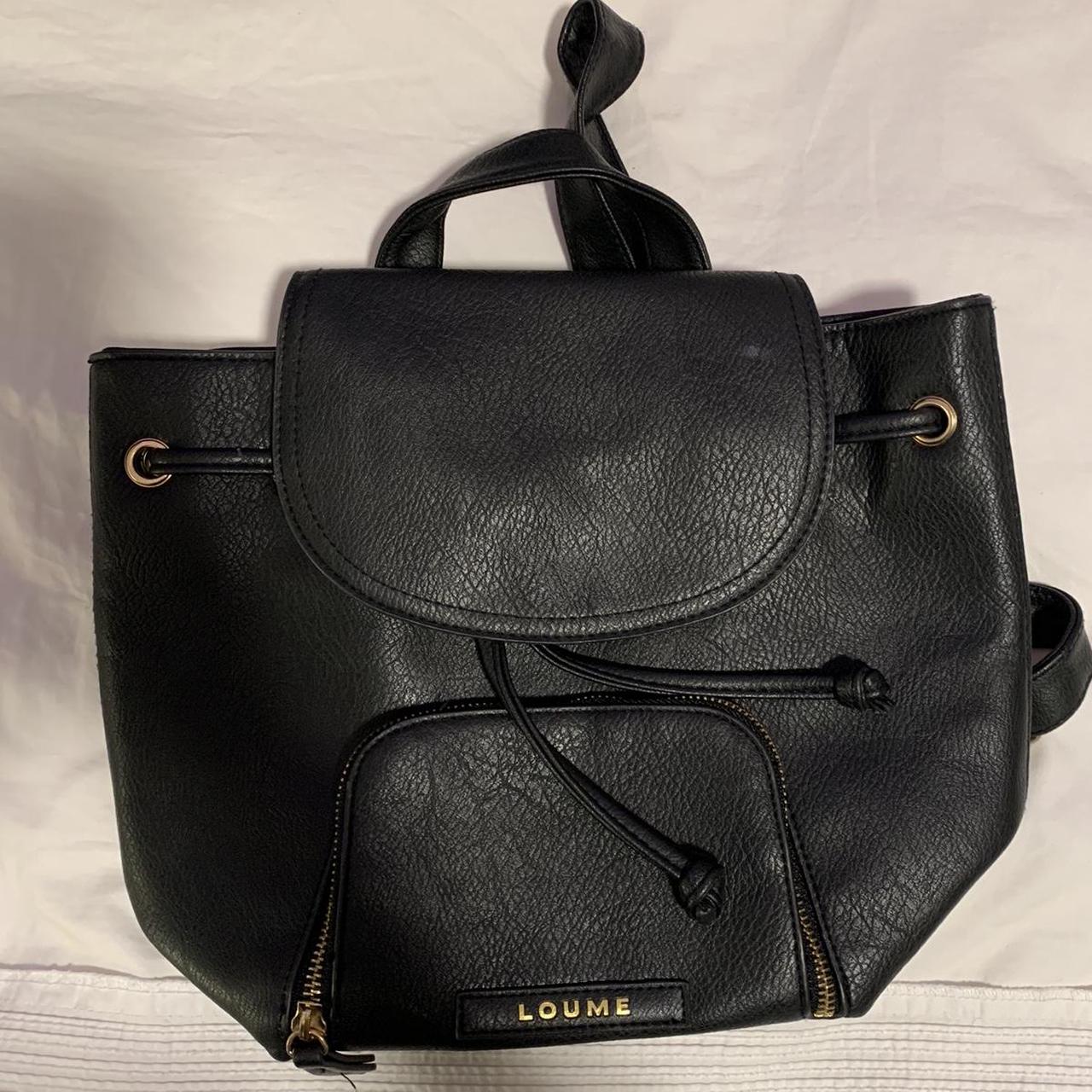 Mini black backpack from Loume - stripped interior... - Depop