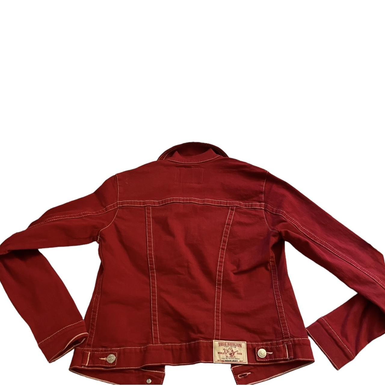 True Religion Red Denim Jacket Size: Medium... - Depop