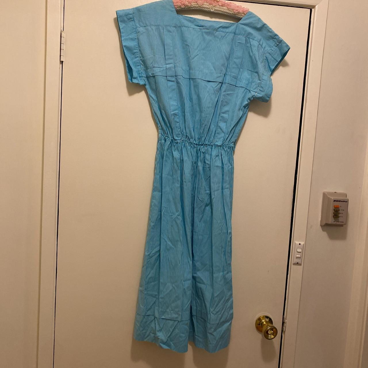 Vintage David Cardigan cotton frock Blue with fine... | Depop