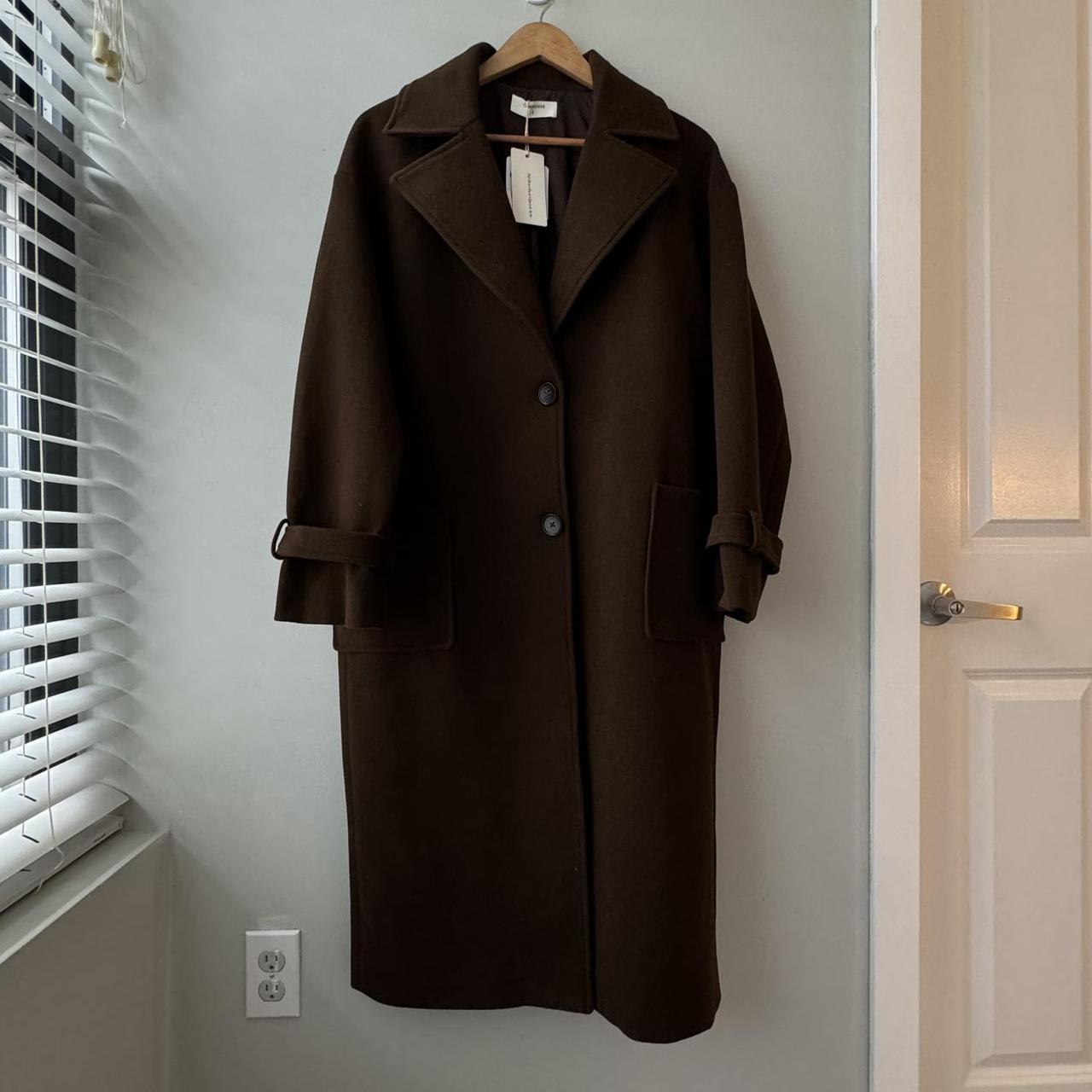 BNWT dark brown long wool coat size S but fits an... - Depop