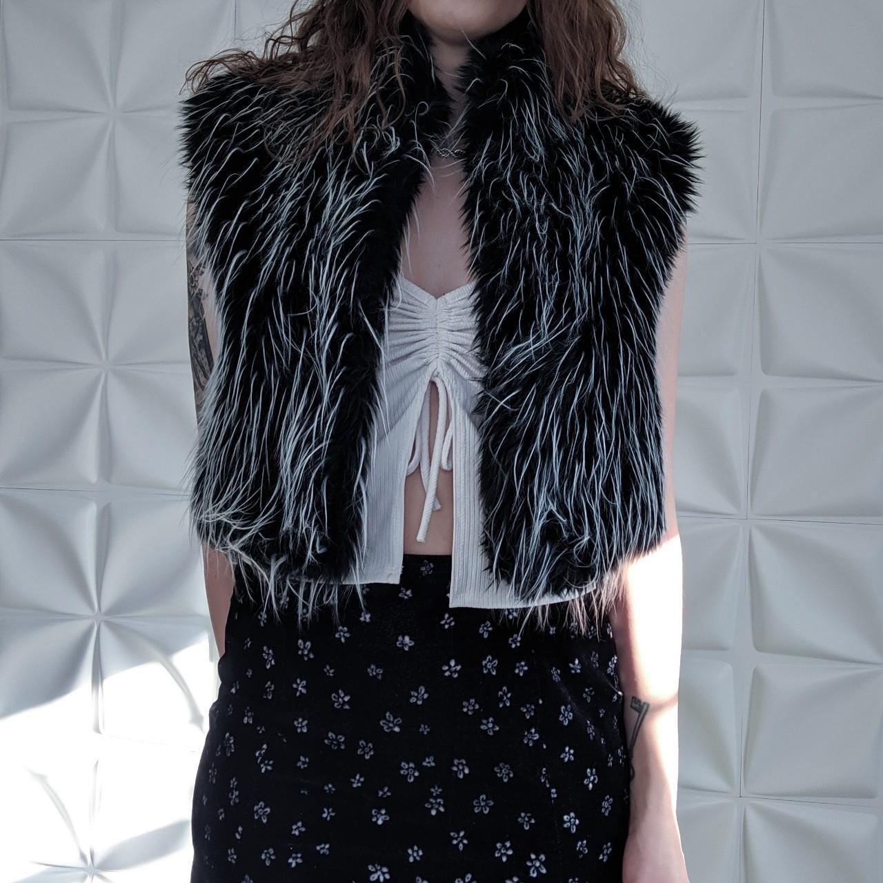 Authentic 2000s Y2K faux fur vest Black and white... - Depop
