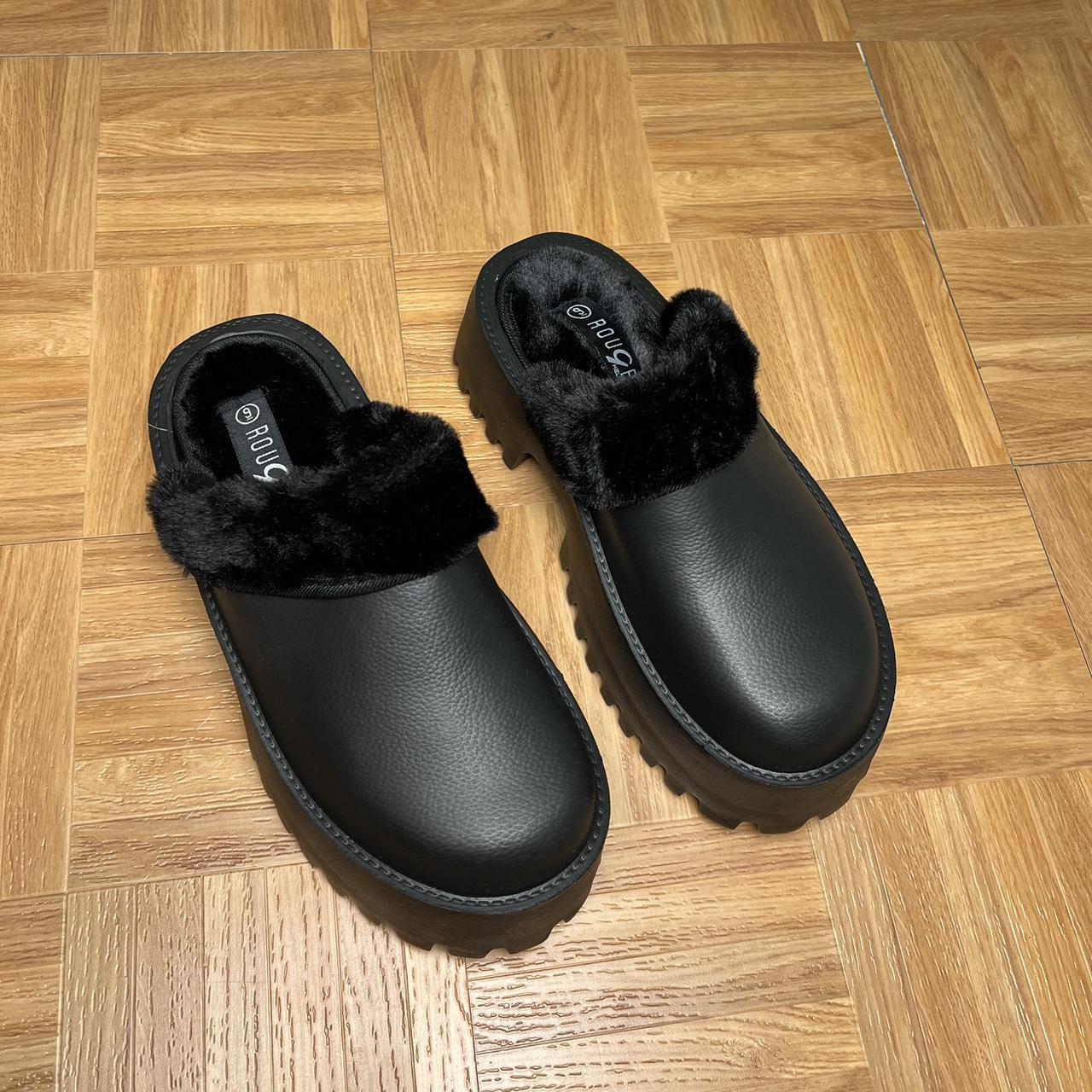Rouge Black Fur Clogs Size: 9 in Women - Depop