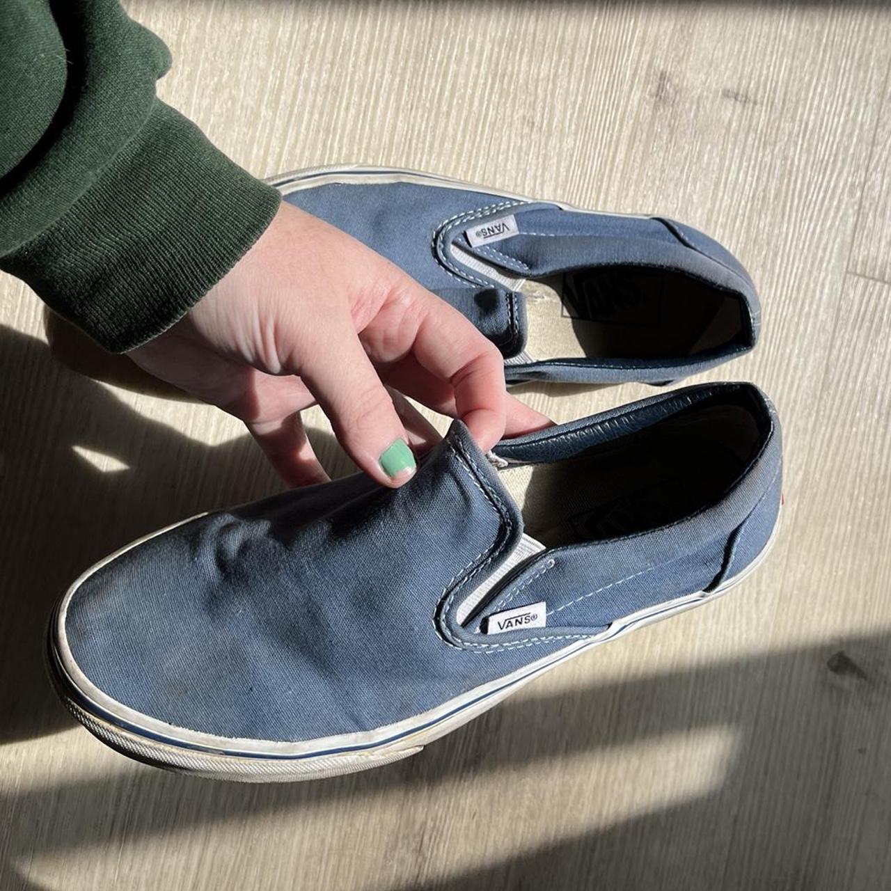 Blue slip on vans. Women’s size 8. Small bleach... - Depop