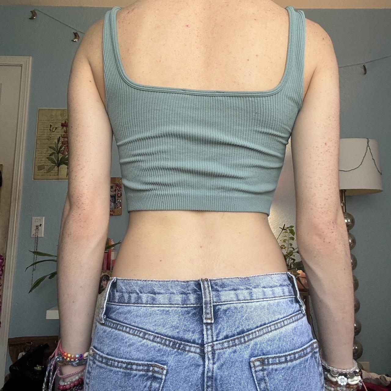 light teal ribbed cropped tank #zara #cropped #tank - Depop