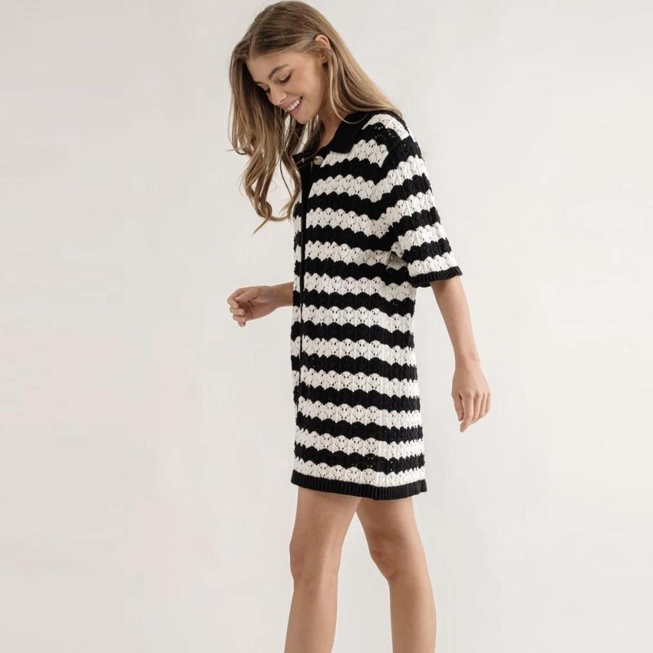 Aaron & Amber croquette knit shirt dress in black... - Depop