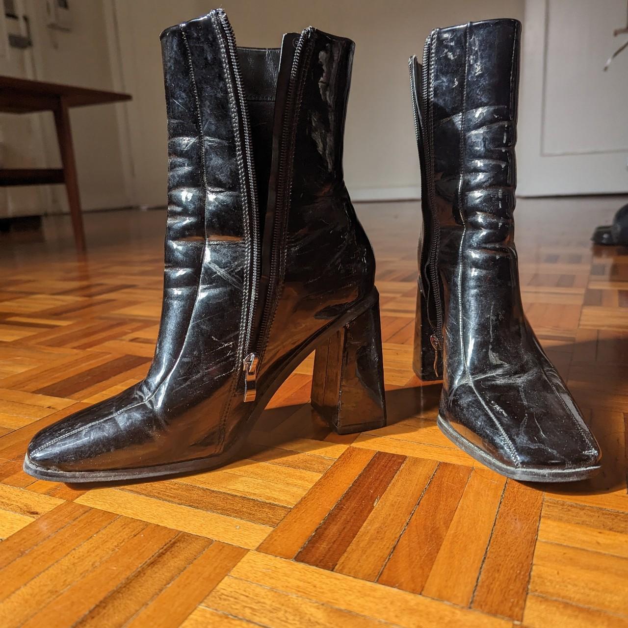 So cute n sxc patent fake leather high heeled boots... - Depop