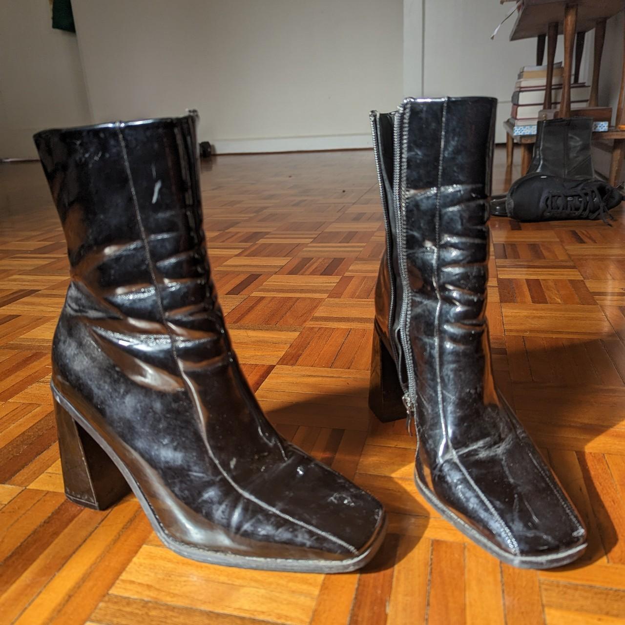 So cute n sxc patent fake leather high heeled boots... - Depop