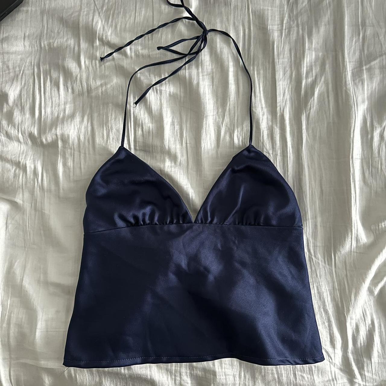 🌌 Brandy Melville Satin Halter Top 🌌 navy blue satin... - Depop