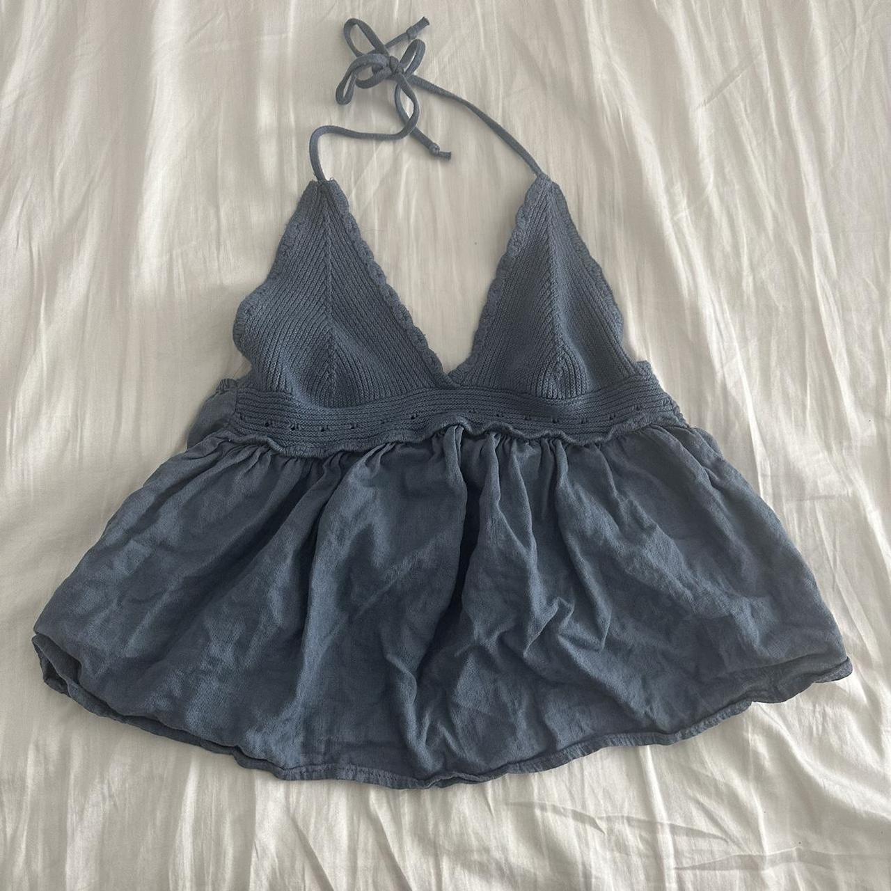 Subdued blue halter top It’s half crochet half... - Depop