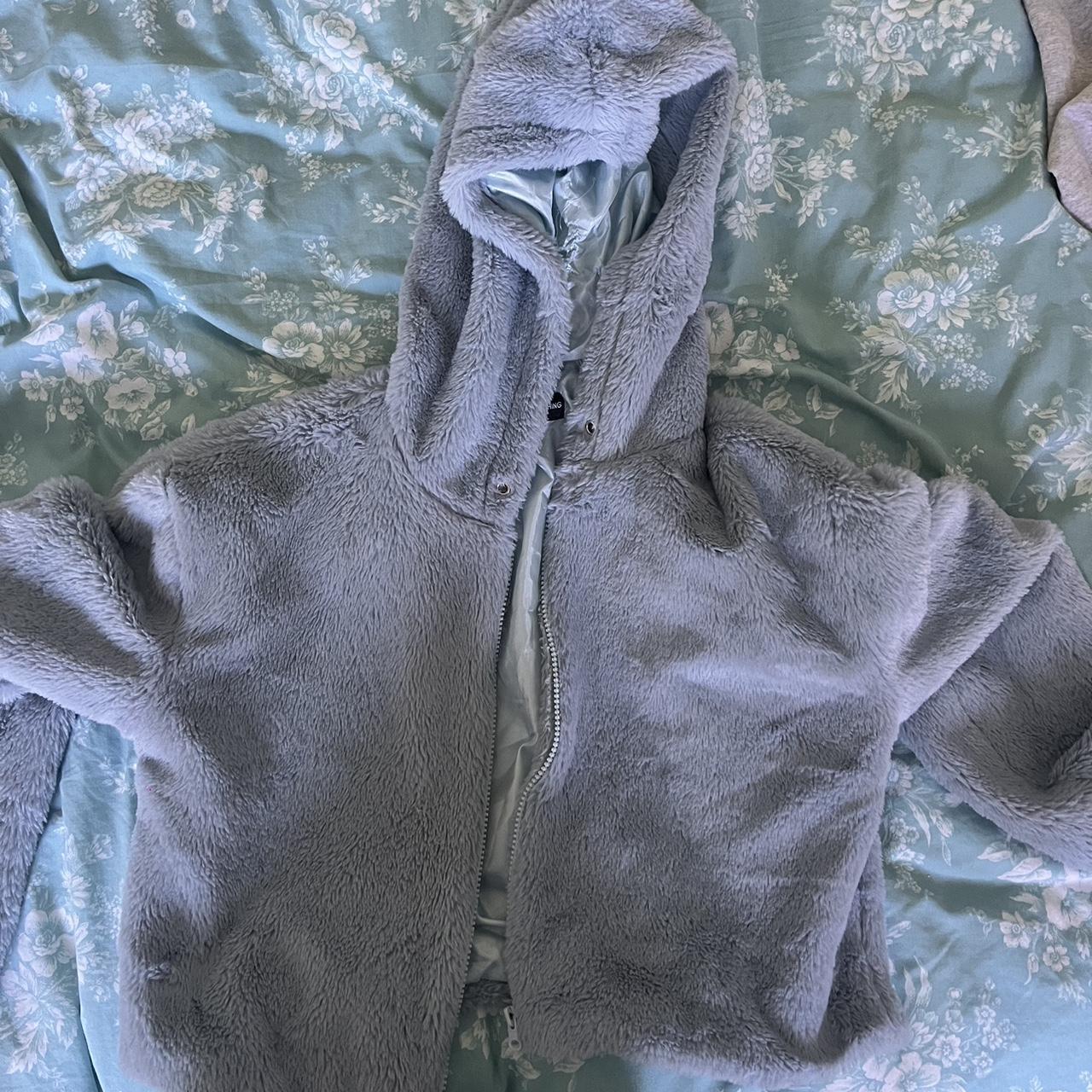 Pale blue cropped jacket which is so warm and fuzzy!... - Depop