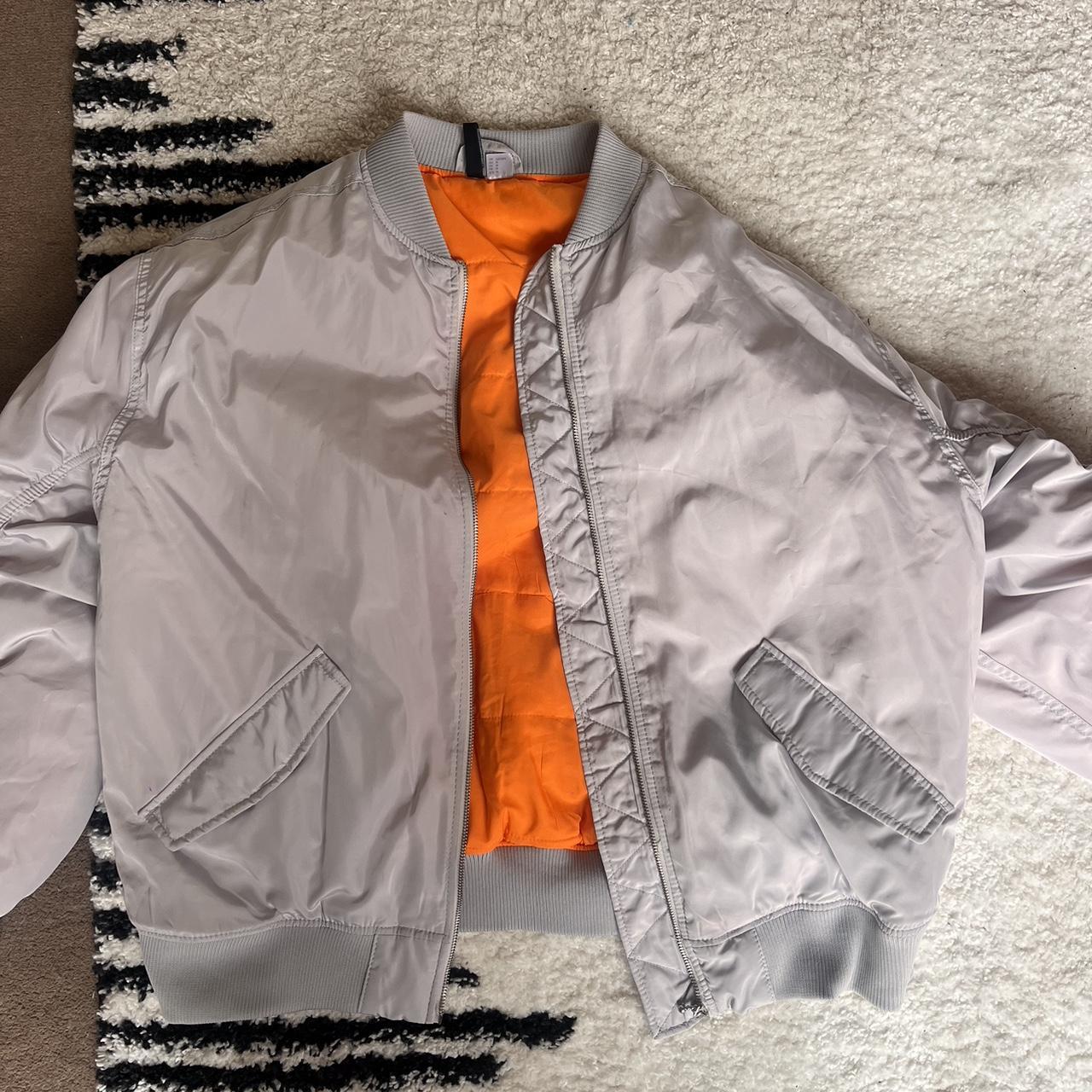 Light Grey bomber lightweight jacket with orange... - Depop