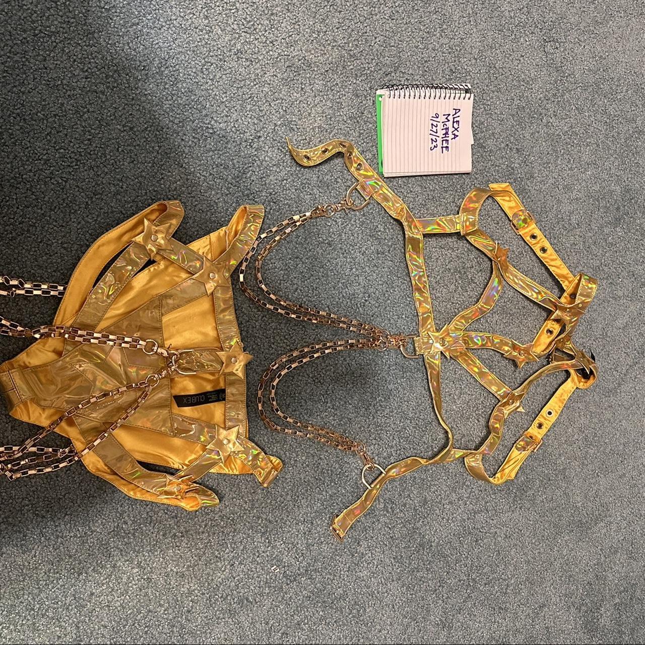 Club exx gold rave harness size m adjustable never... - Depop
