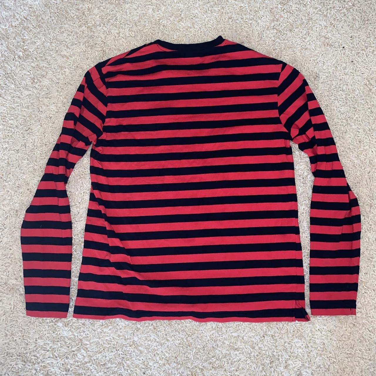 Striped black & red long sleeve Mens Medium (runs... - Depop