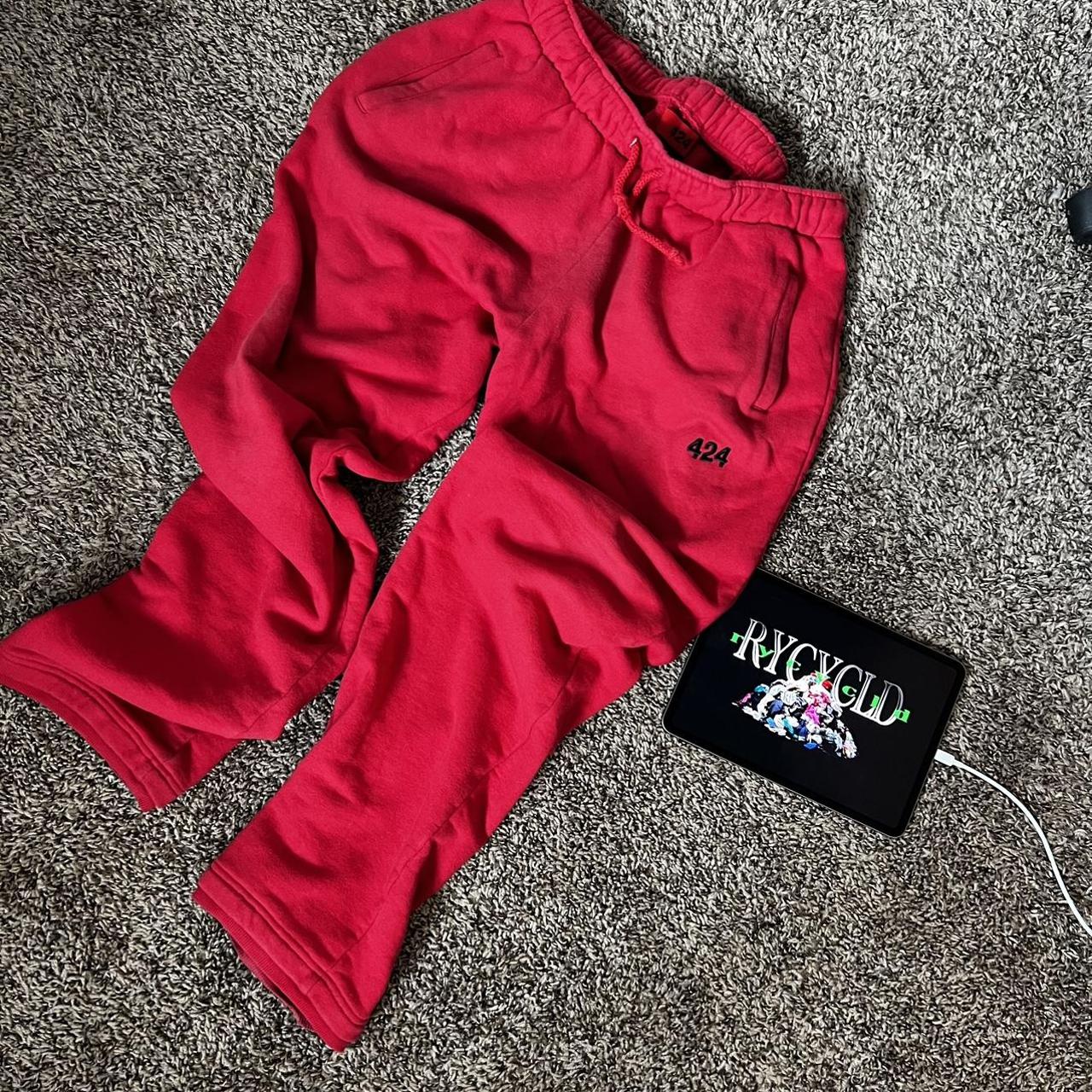 424 Baggy Red lounge Sweatpants Sz L fits like an... - Depop
