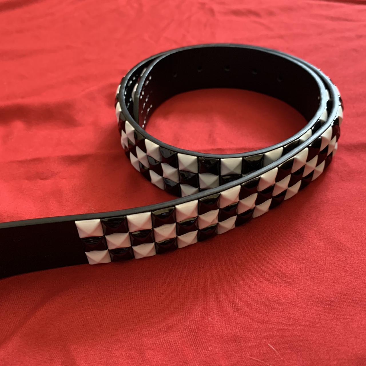 white & black checkered print studded... - Depop