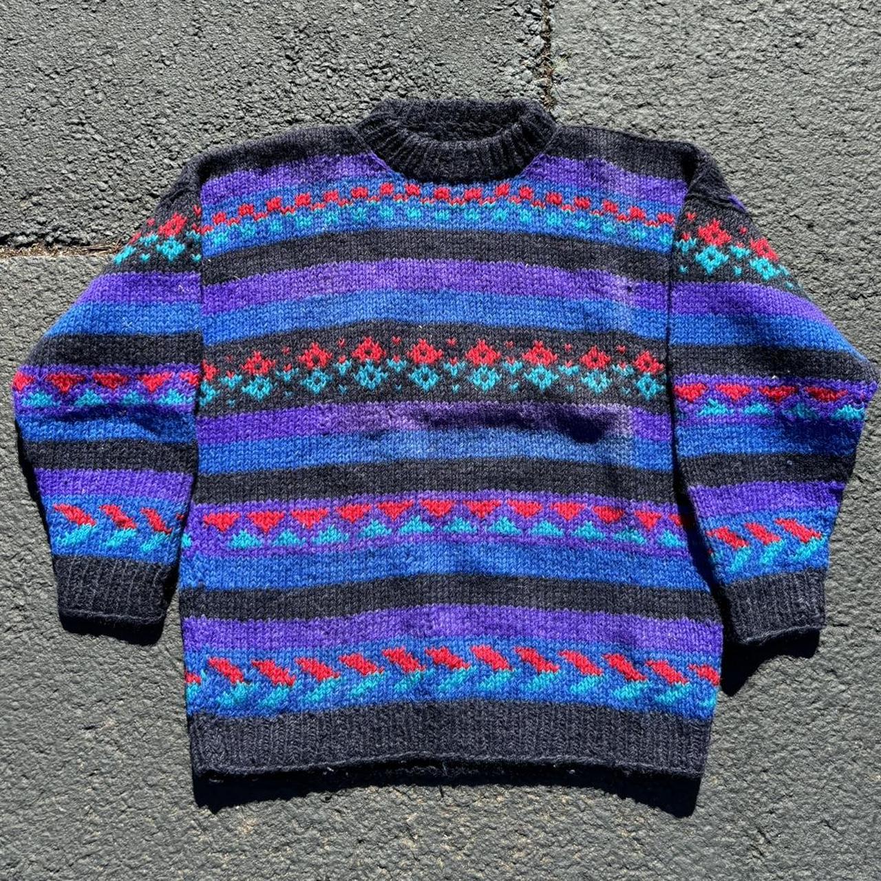 Vintage 80s 90s abstract style retro knit sweater... - Depop