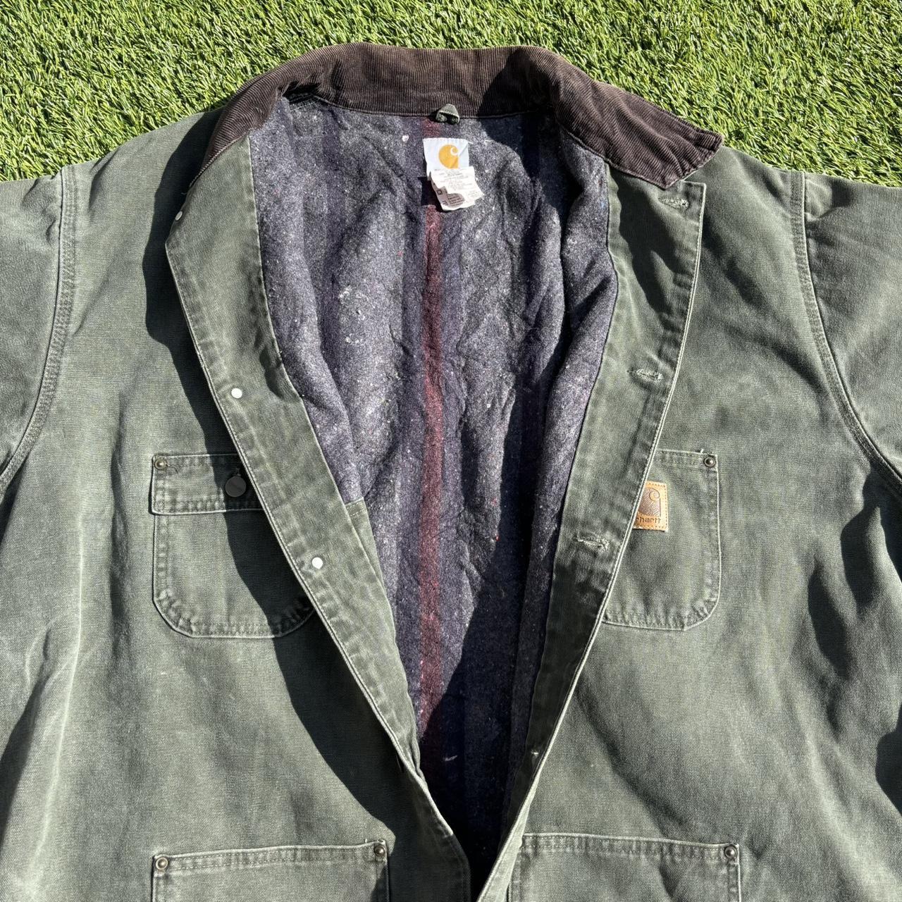 Faded green vintage carhartt carhartt jacket Great... - Depop