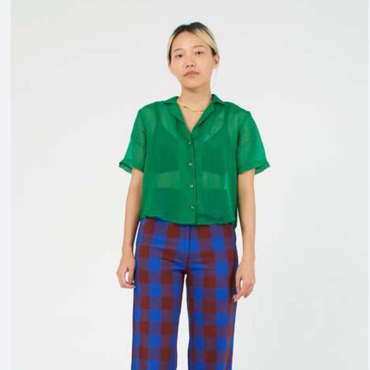 Sheer Kelly green button up shirt/ top from Ali... | Depop