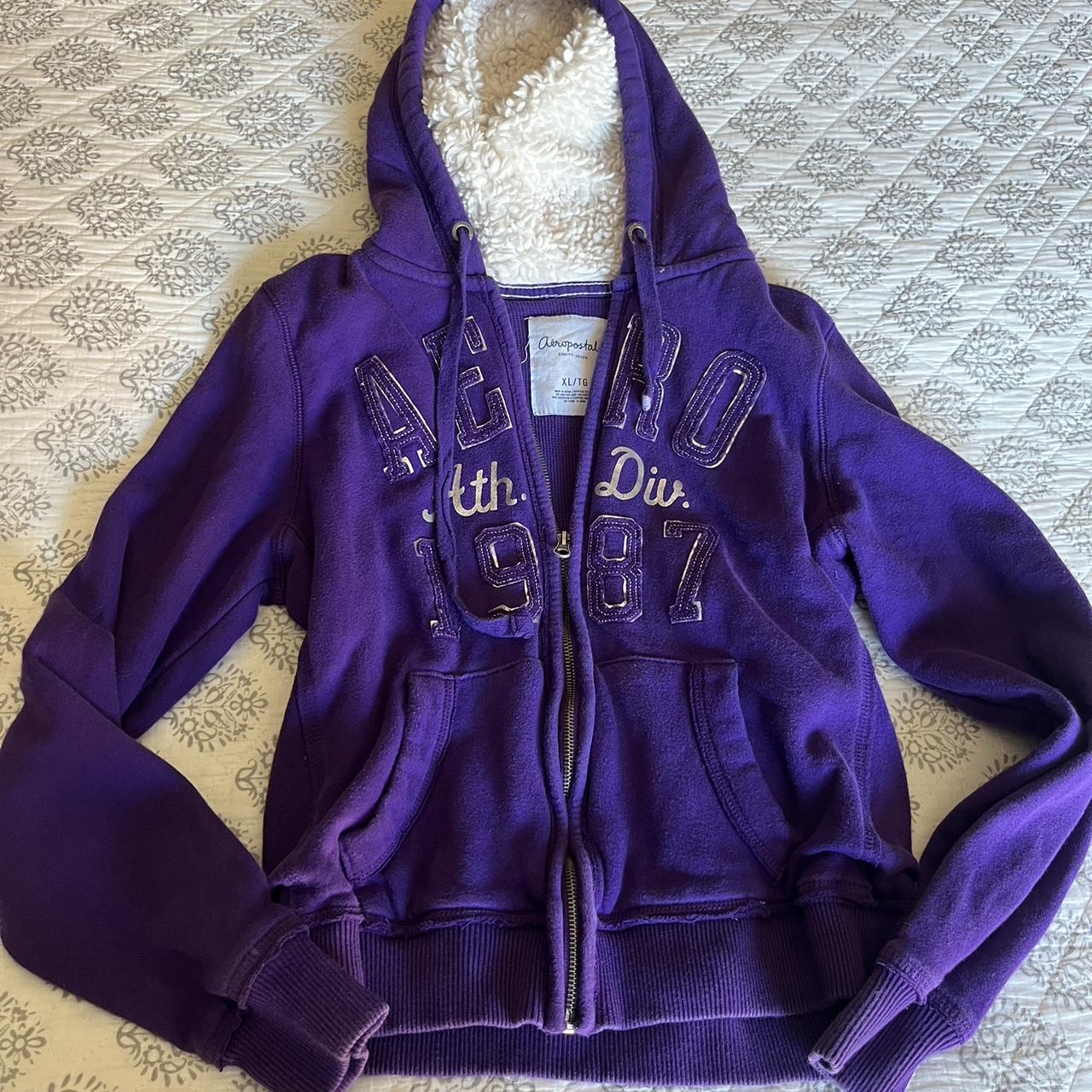 Y2K Aeropostale purple zip up with fur hood Size XL - Depop