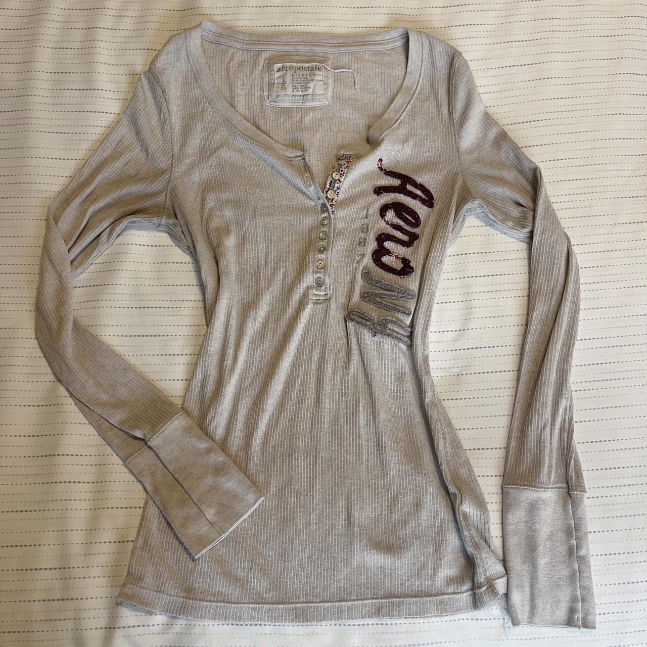 Y2K Aeropostale Henley gray long sleeve top Size... - Depop