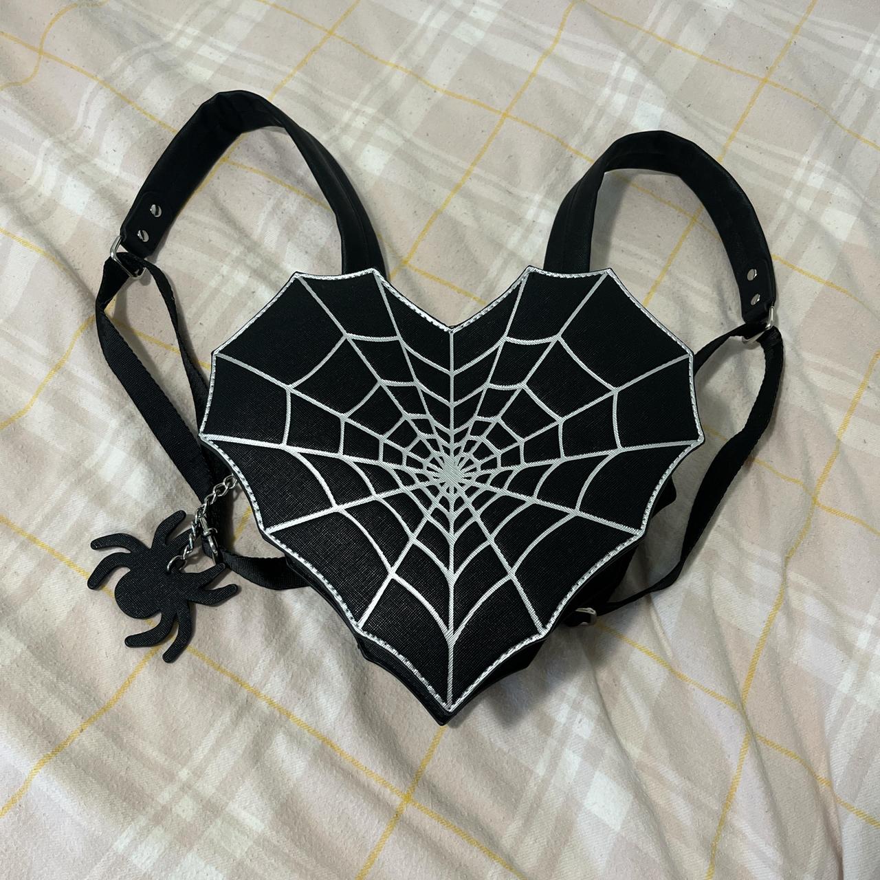 black spider web leather backpack purse 🕷️🕸️🕷️🖤 never... - Depop