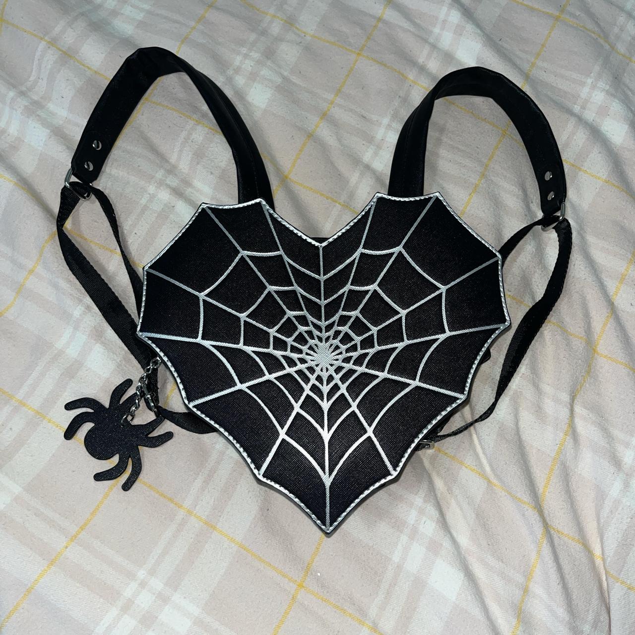 black spider web leather backpack purse 🕷️🕸️🕷️🖤 never... - Depop