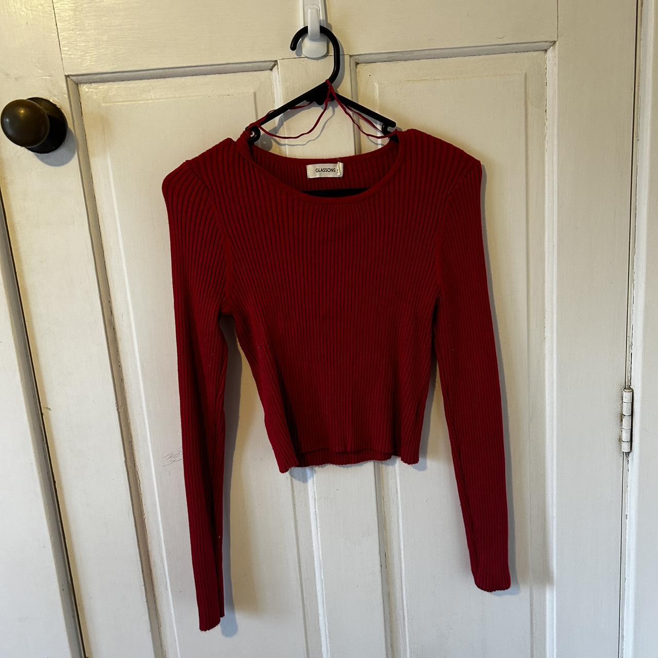 Red Glassons knit long sleeve top Size M - Depop