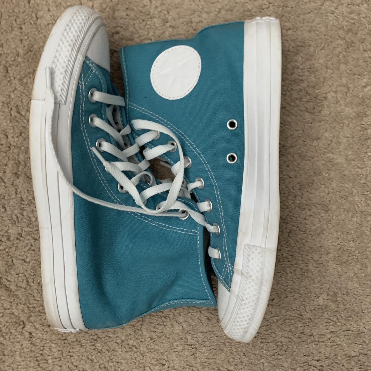 customized teal converse womens size 8.5 great... - Depop
