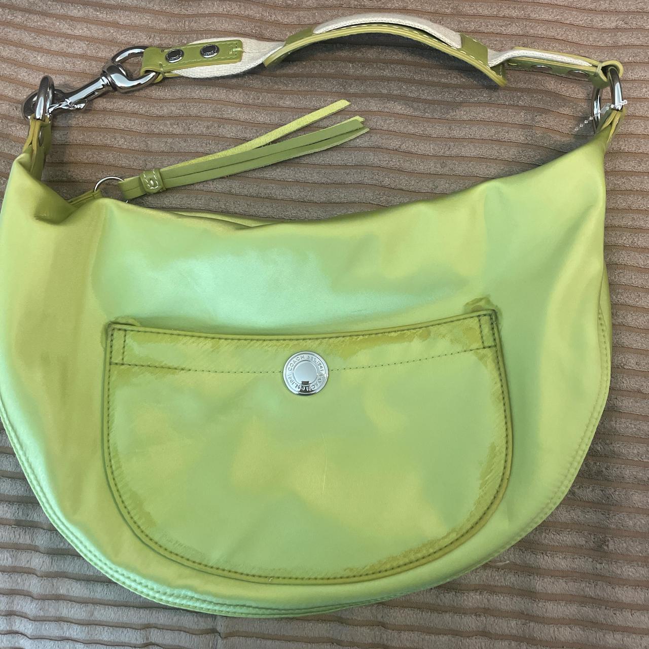 Coach chartreuse satin purse. - Depop