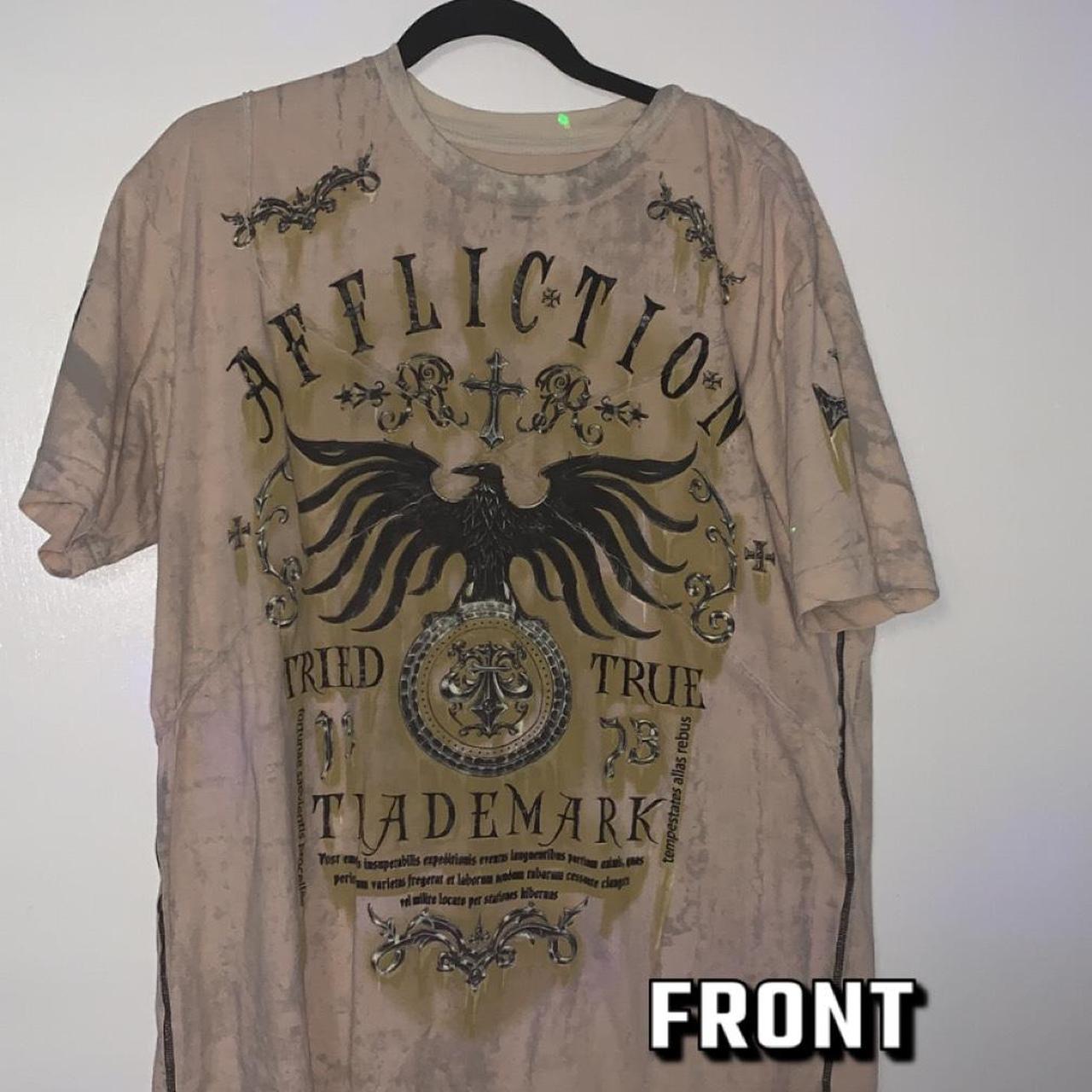 fire asf tan yellow and black affliction shirt #Y2K... - Depop