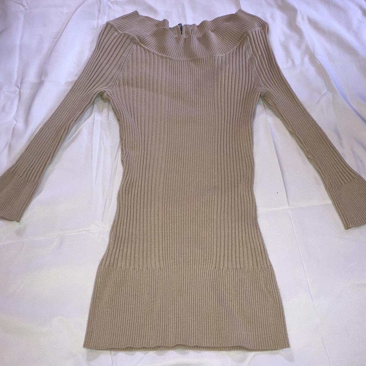 Tan super stretchy ribbed bodycon sweater... - Depop