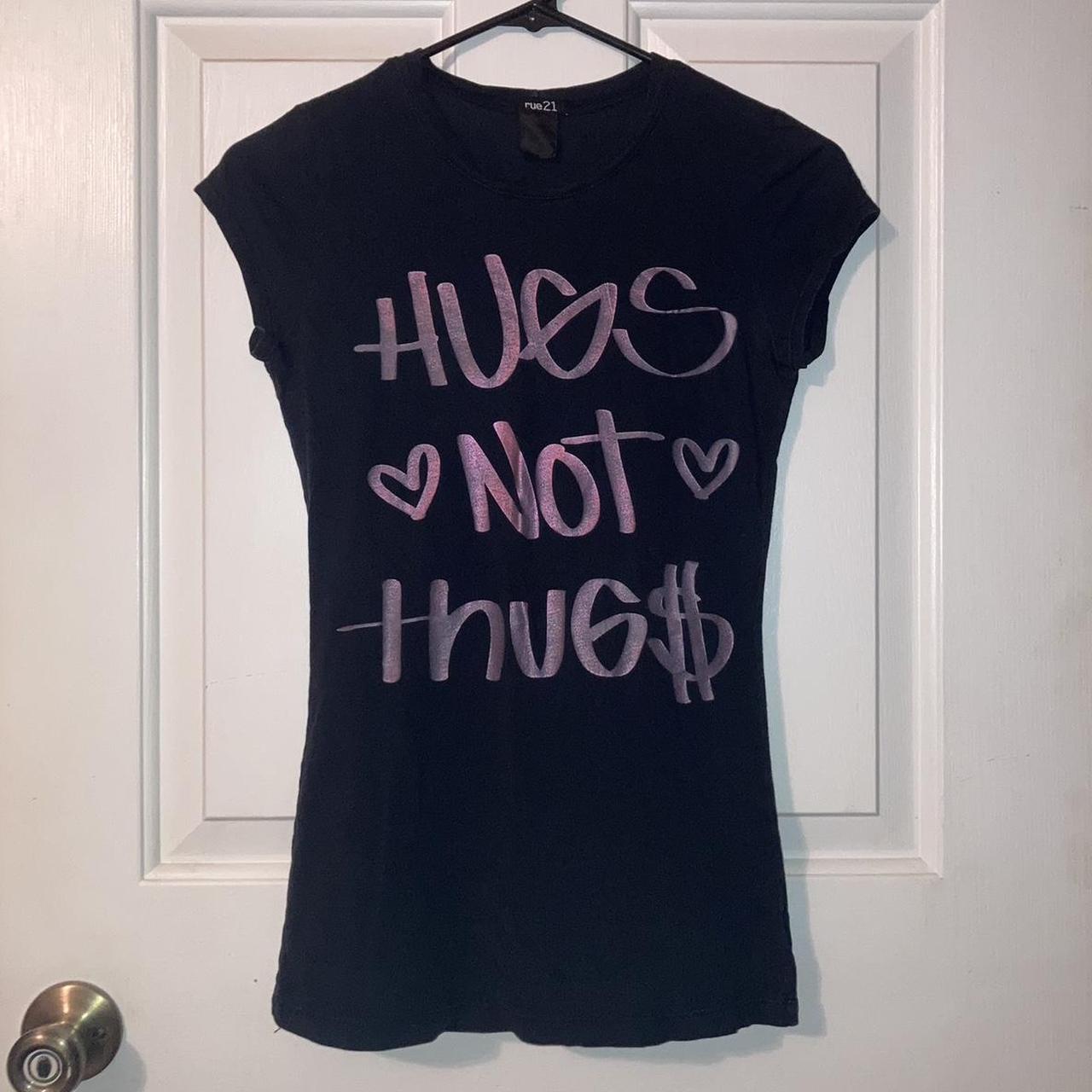 Y2k black “Hugs Not Thugs” fitted graphic tee This... - Depop