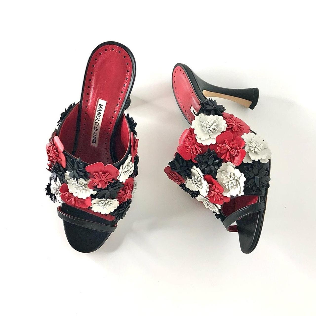 Manolo Blahnik Caninus Flower Mule Heeled Sandals In... | Depop