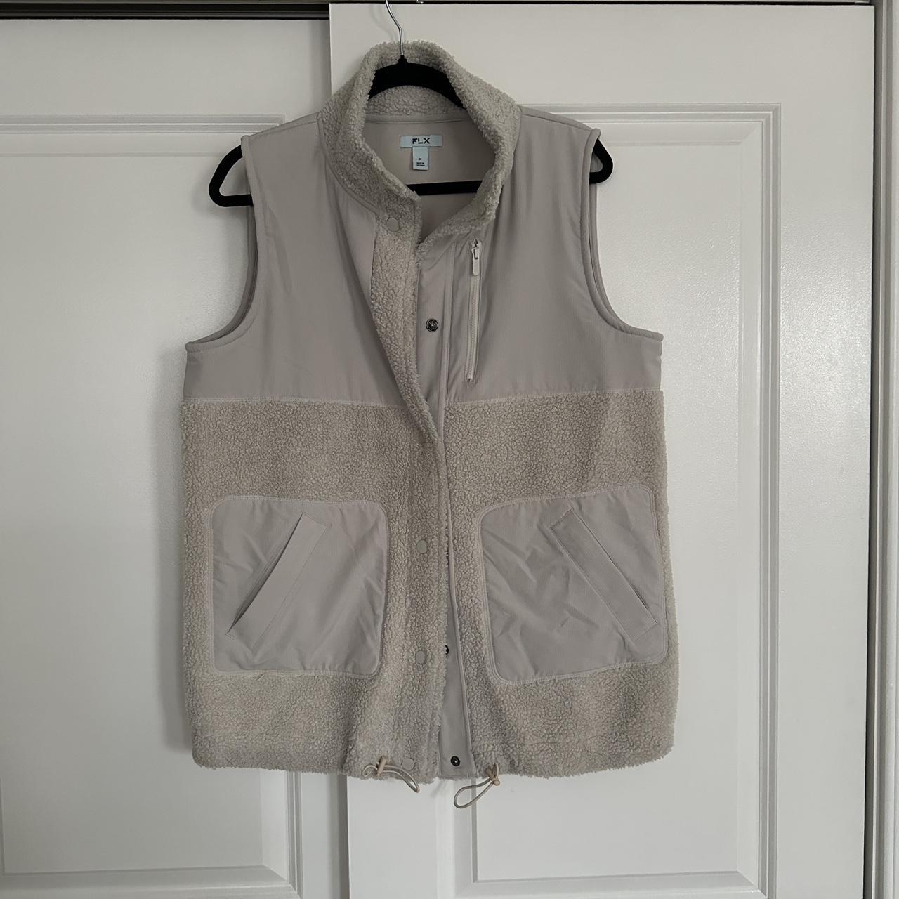 FLX Cream Athletic Vest Worn once, but button broke... - Depop