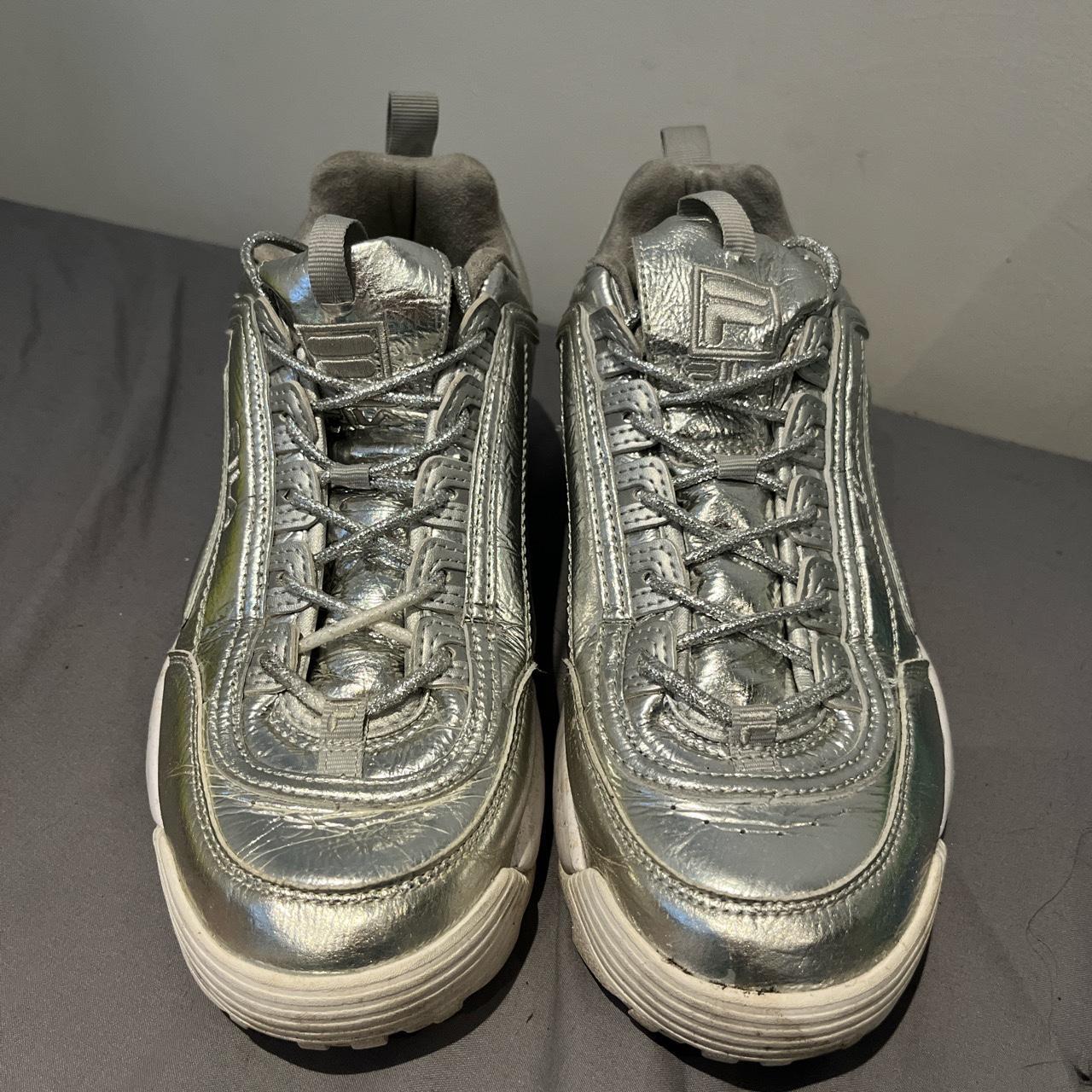 Fila Platform Silver Trainers UK size 8 Excellent... - Depop